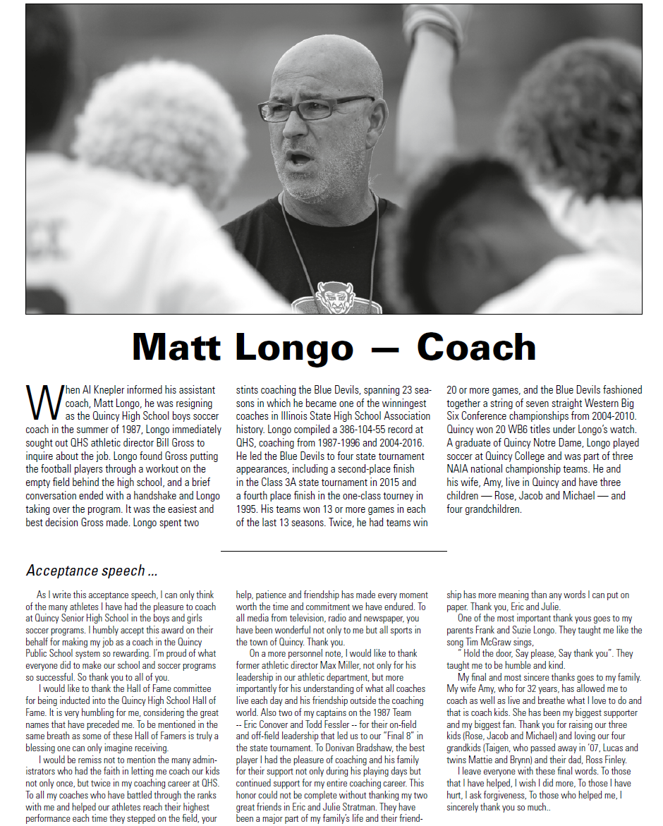 Matt Longo - Quincy Blue Devil Sports Hall of Fame